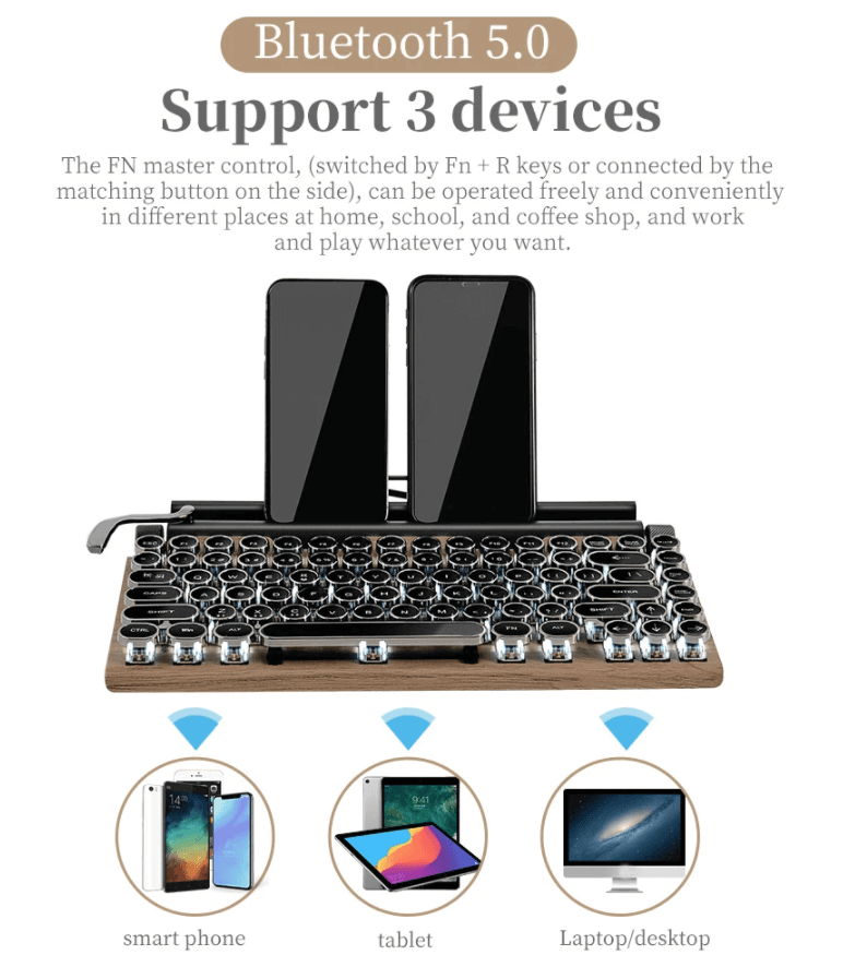 Typewriter Wireless Colorful Backlight Retro Keyboard · Mavigadget