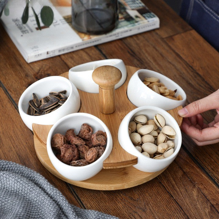 Tea Time Bamboo Porcelain Snack Tray · Mavigadget