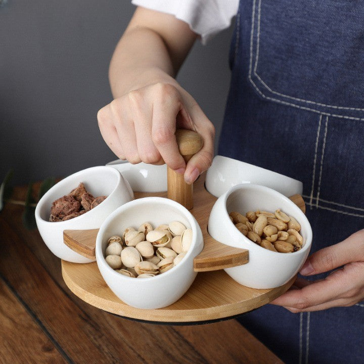 Tea Time Bamboo Porcelain Snack Tray · Mavigadget