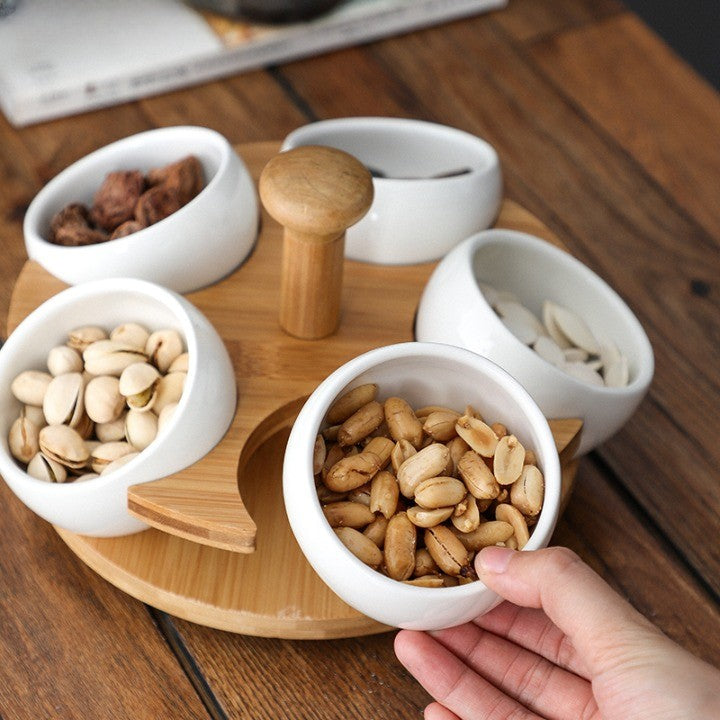 Tea Time Bamboo Porcelain Snack Tray · Mavigadget