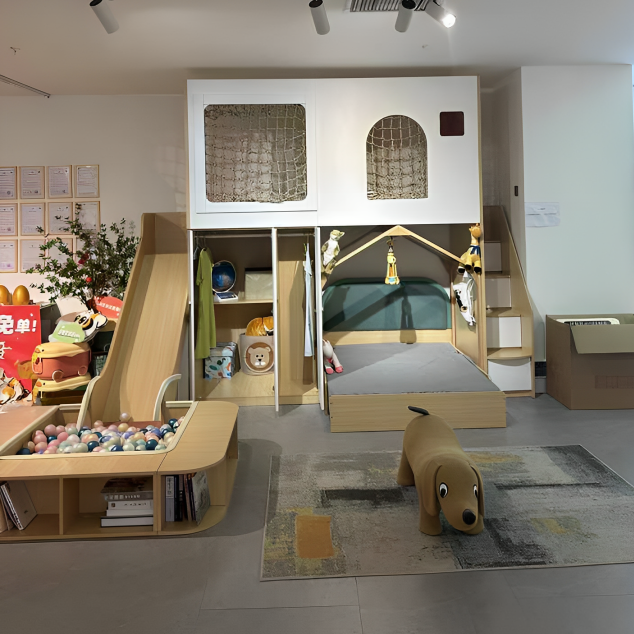 Playtime Loft Dual-Level Wooden Playground Slide Bed Set · Mavigadget