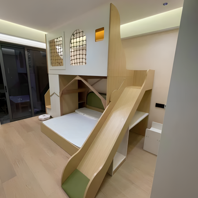 Playtime Loft Dual-Level Wooden Playground Slide Bed Set · Mavigadget