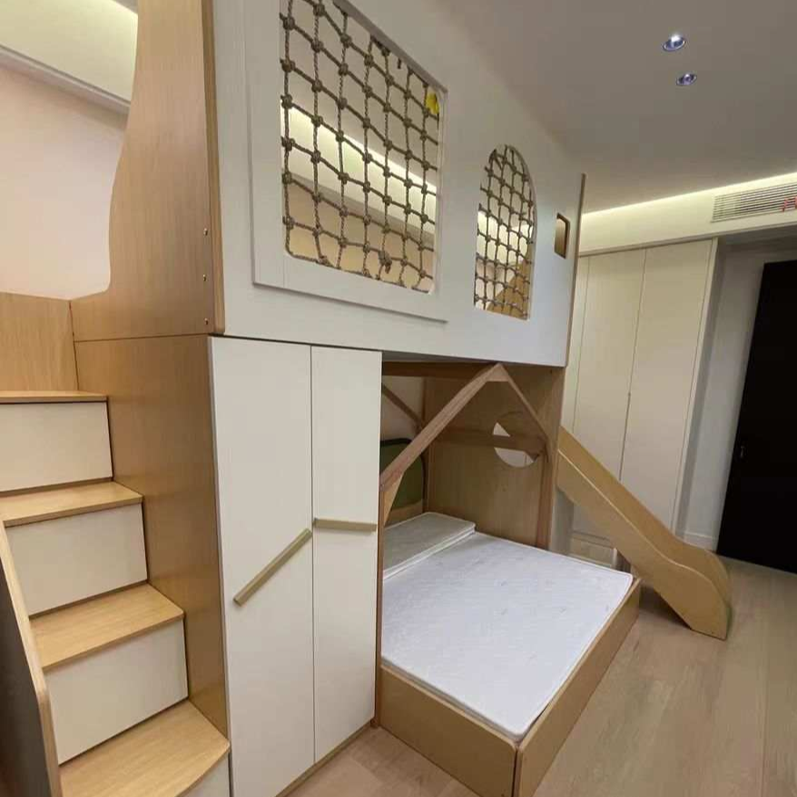 Playtime Loft Dual-Level Wooden Playground Slide Bed Set · Mavigadget