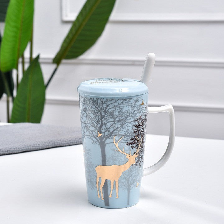 Ceramic Deer Mug With Lid And Spoon · Mavigadget