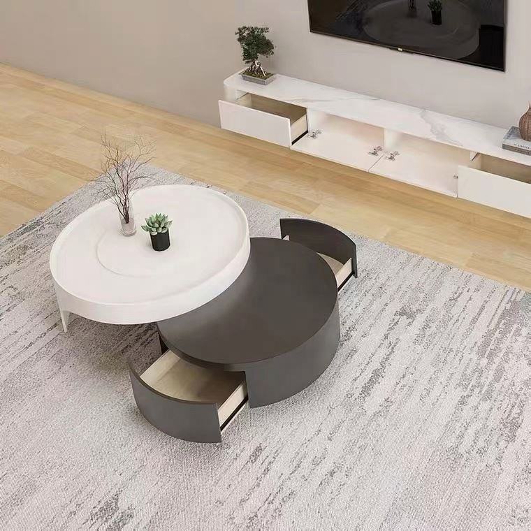 Modernist Dual-Tier Retractable Circular Lounge Coffee Table · Mavigadget