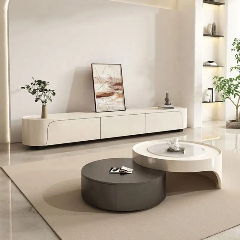 Modernist Dual-Tier Retractable Circular Lounge Coffee Table · Mavigadget