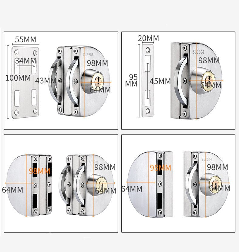 Sliding Door Stainless Steel Safety Glass Door Lock · Mavigadget