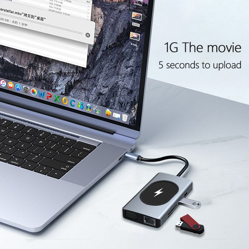 USB Type C Adapter For MacBook Pro with Wireless Charger · Mavigadget