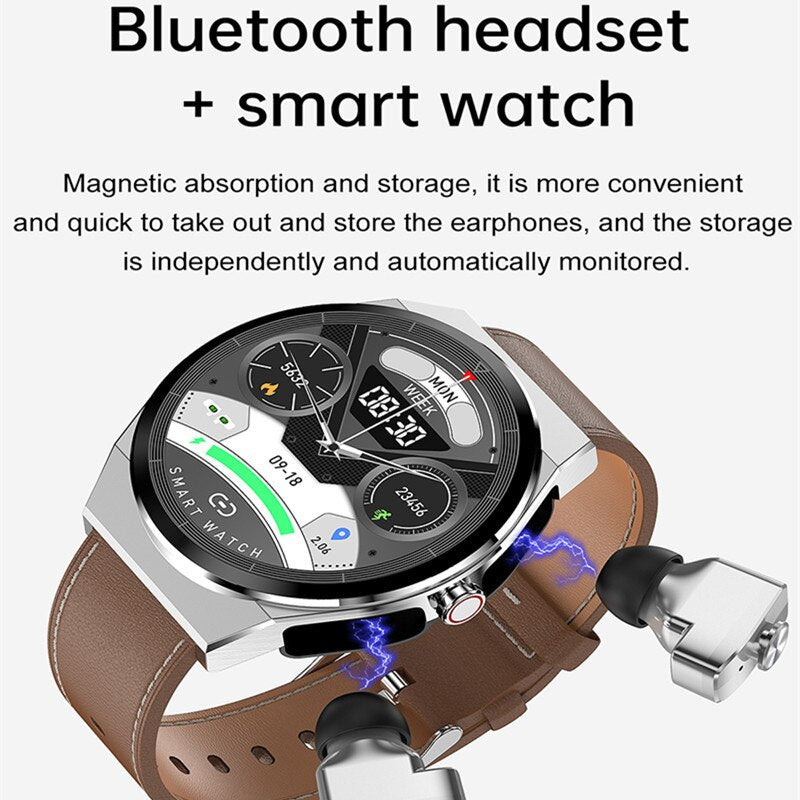 Classical Style Leather Built-in Bluetooth Headphones Smart Watch ...