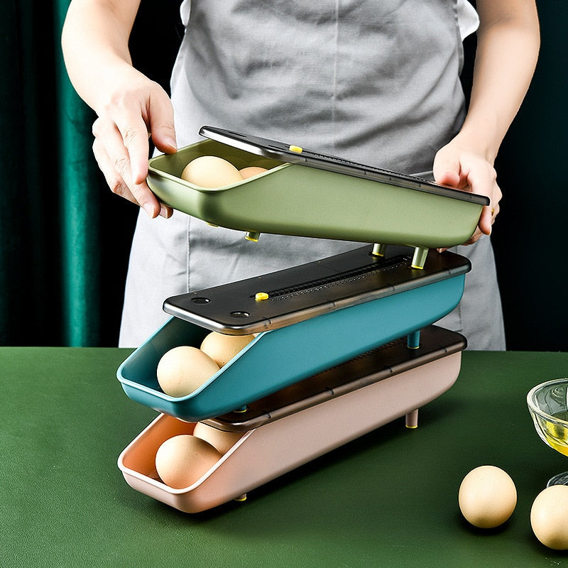 Automatic Stackable Refrigerator Egg Storage Box · Mavigadget