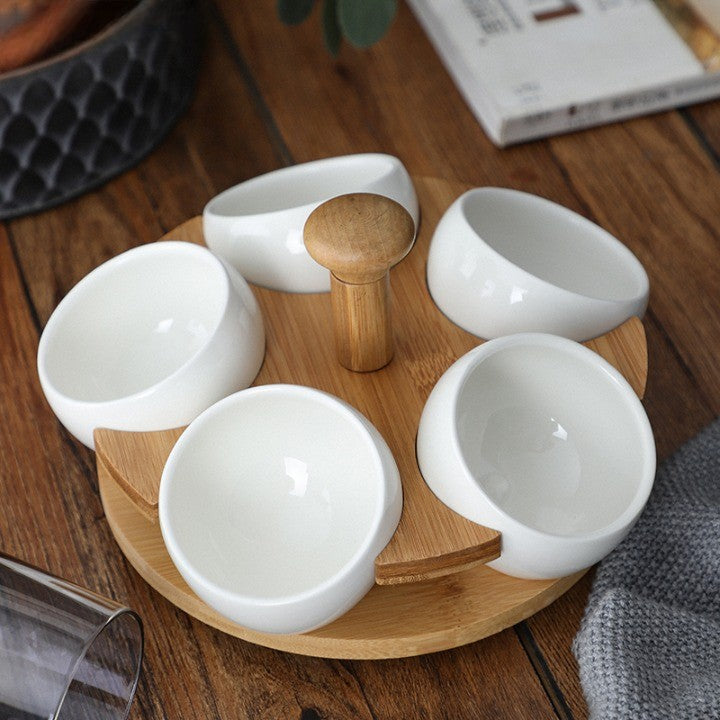 Tea Time Bamboo Porcelain Snack Tray · Mavigadget