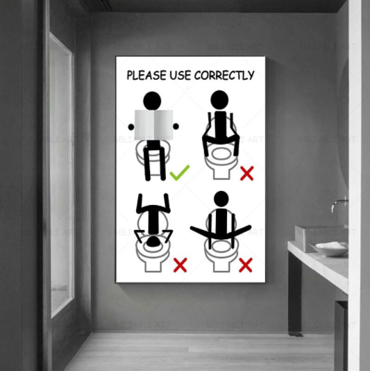Funny Canvas Bathroom Warning Sign Poster · Mavigadget