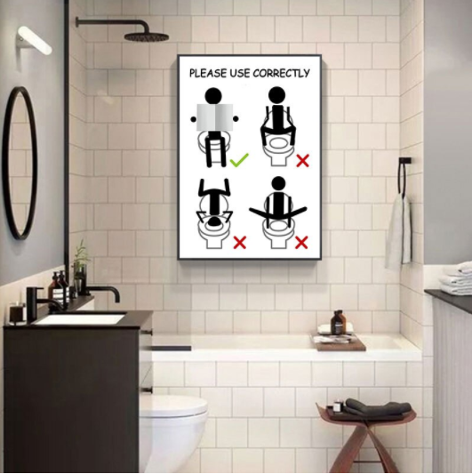 Funny Canvas Bathroom Warning Sign Poster · Mavigadget