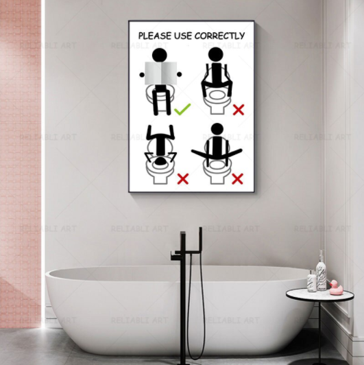 Funny Canvas Bathroom Warning Sign Poster · Mavigadget