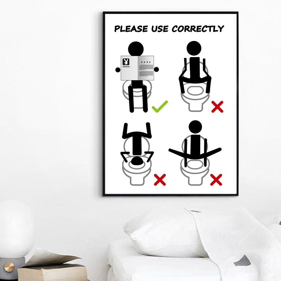 Funny Canvas Bathroom Warning Sign Poster · Mavigadget