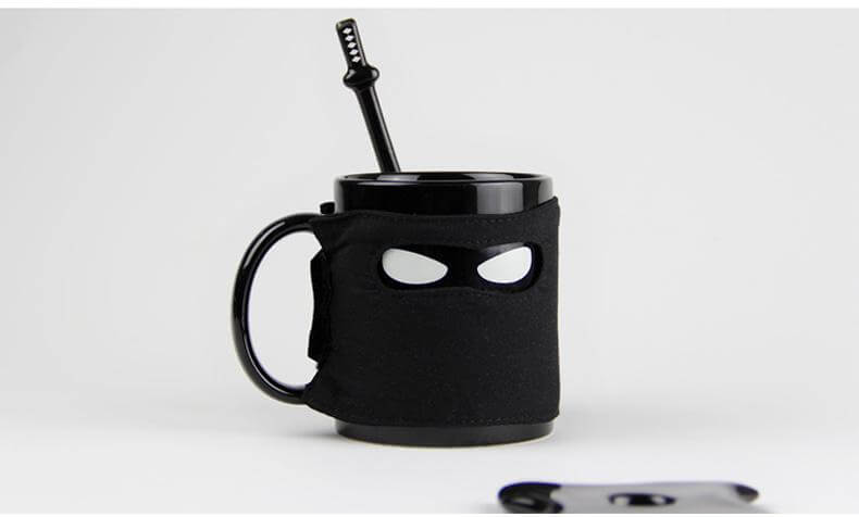 Creative Ninja Ceramic Mug with Mask Sword and Spoon · Mavigadget