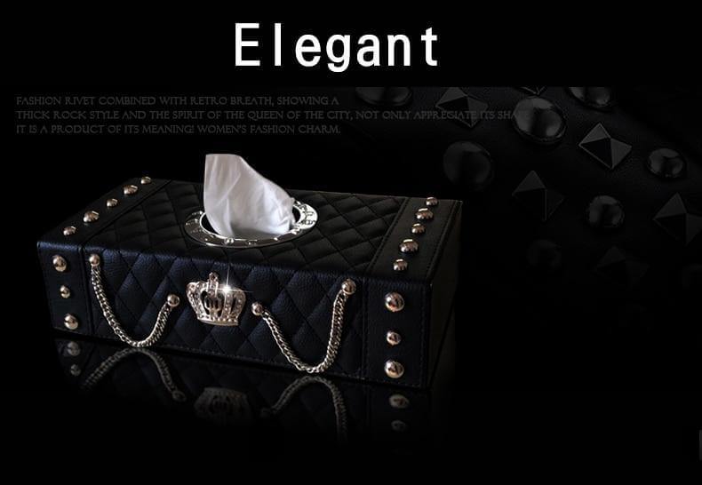 Luxury Crown Leather with Crystal Rhinestone Tissue Box · Mavigadget