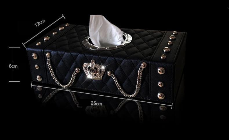 Luxury Crown Leather with Crystal Rhinestone Tissue Box · Mavigadget